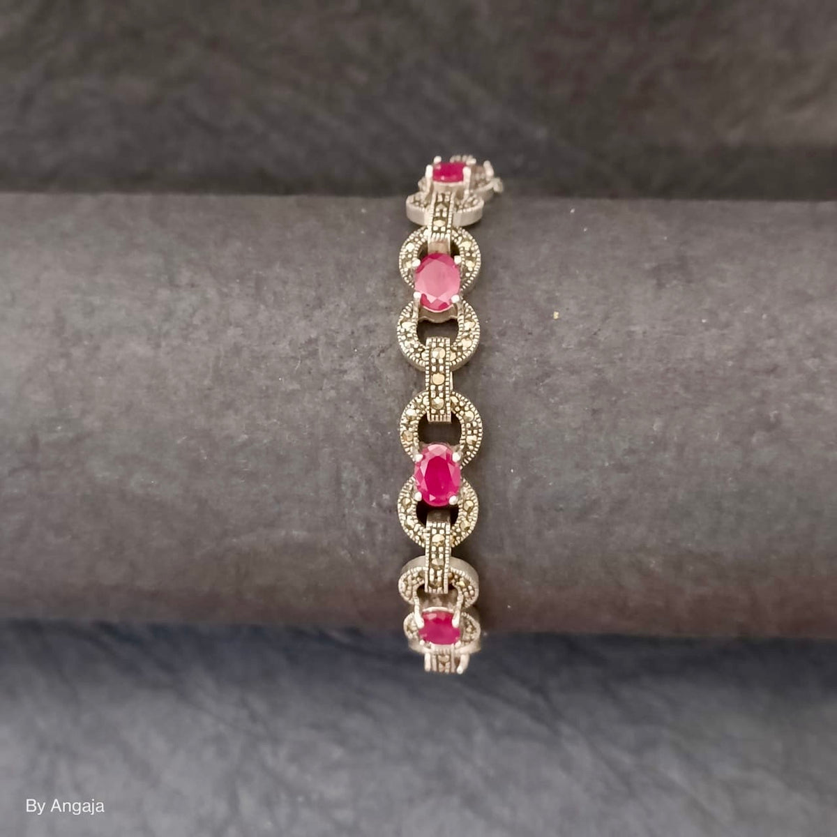 Marcasite Ruby Silver Bracelet – Angaja Silver